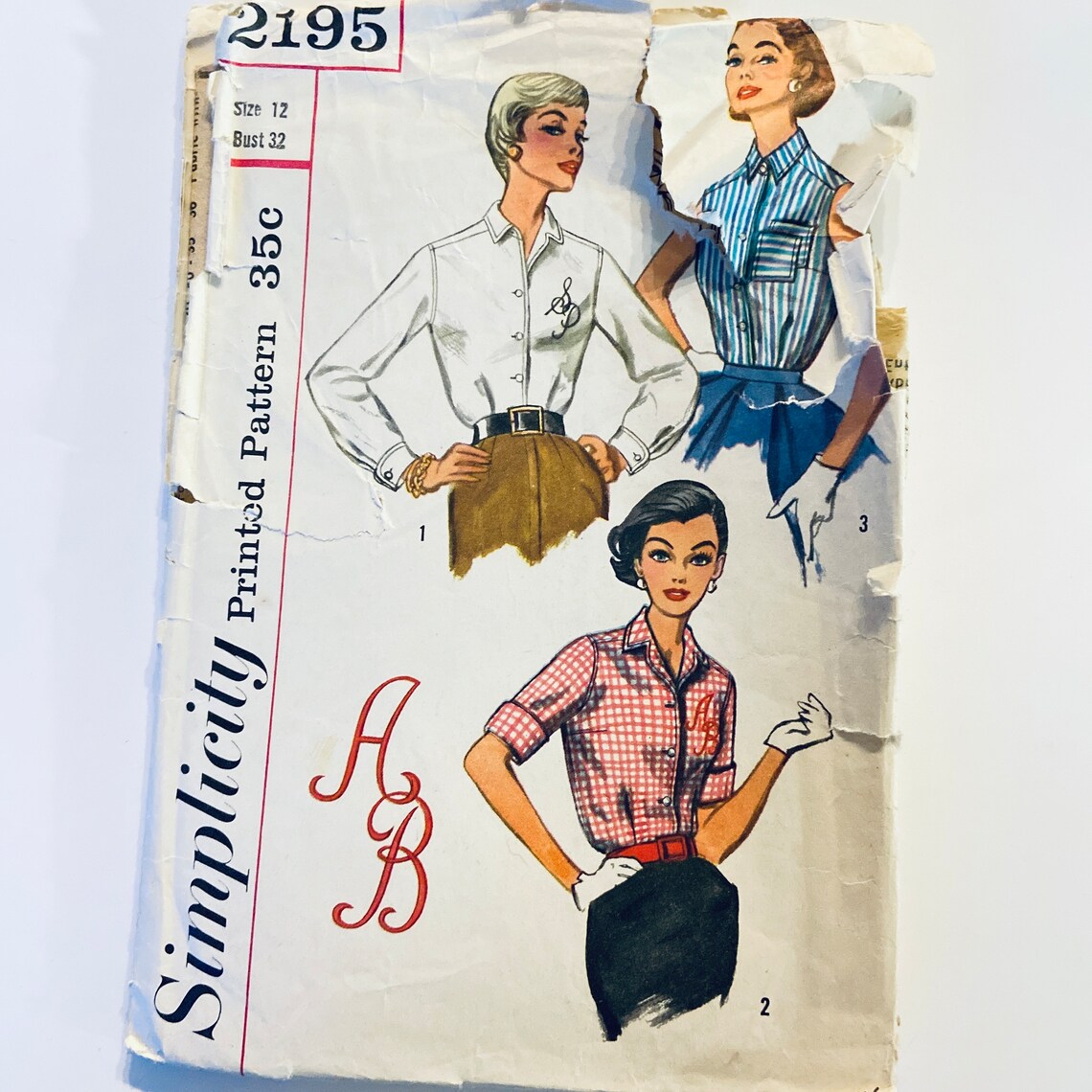 1950s Vintage Sewing Pattern Button Down Blouses Long and Shortsleeve ...