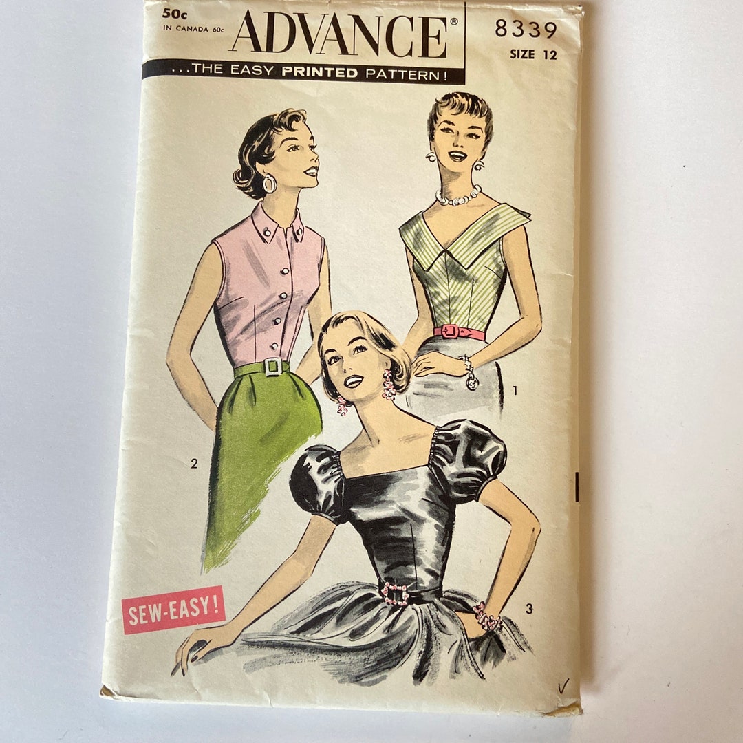 1950s Vintage Blouse Sewing Pattern. Fitted Puff Sleeve Top. Modest ...