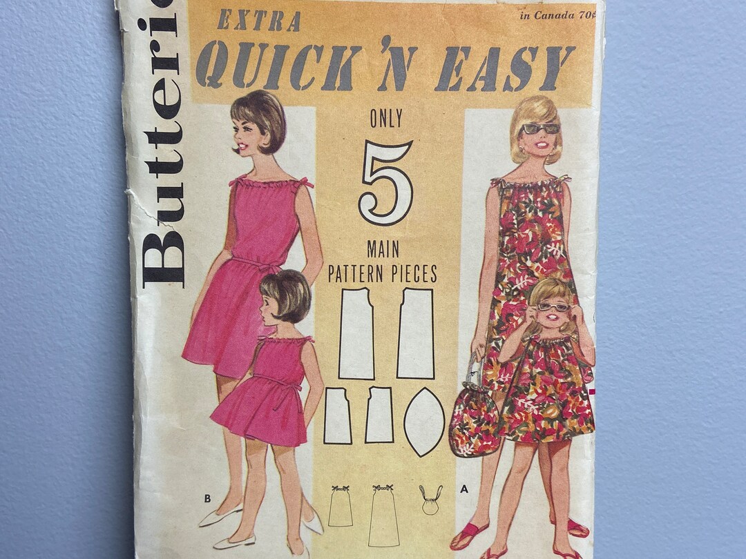 1960s Vintage Sewing Pattern Mother Daughter Matching Summer Dress ...