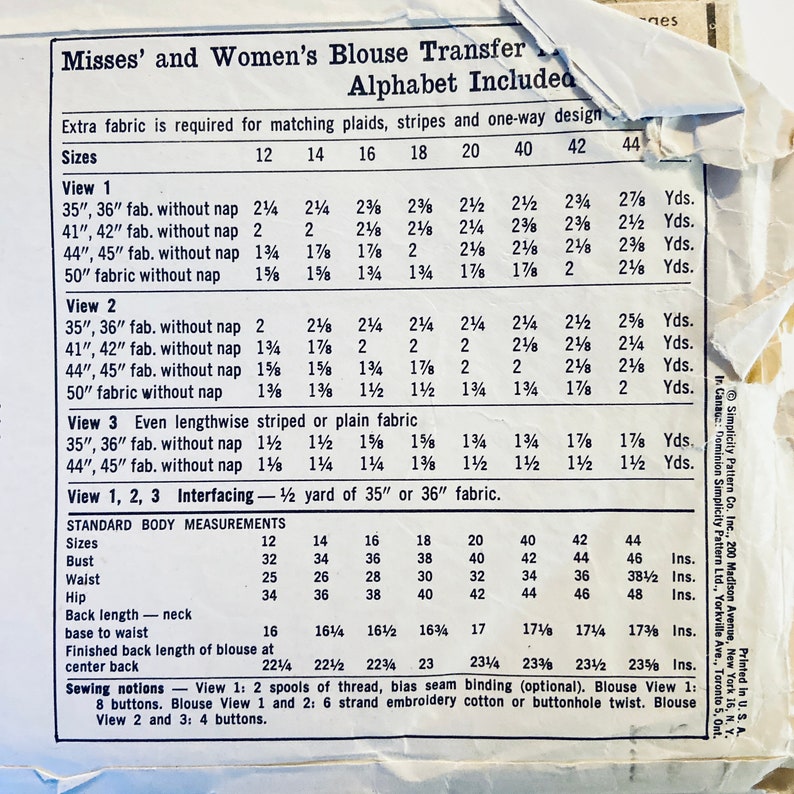 1950s Vintage Sewing Pattern Button Down Blouses Long and Shortsleeve ...