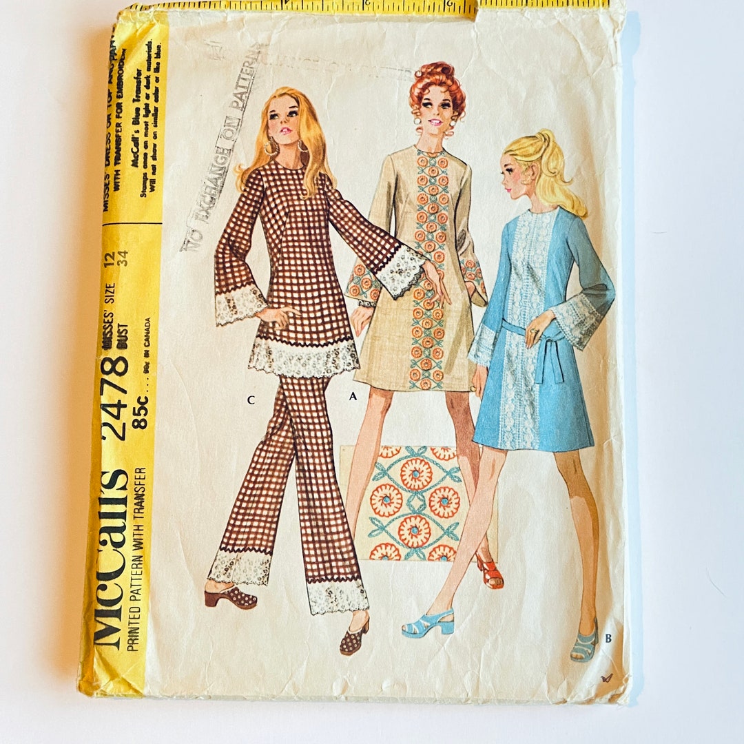 1970s Vintage Sewing Pattern Boho Prairie Long Sleeve Summer Dress With ...