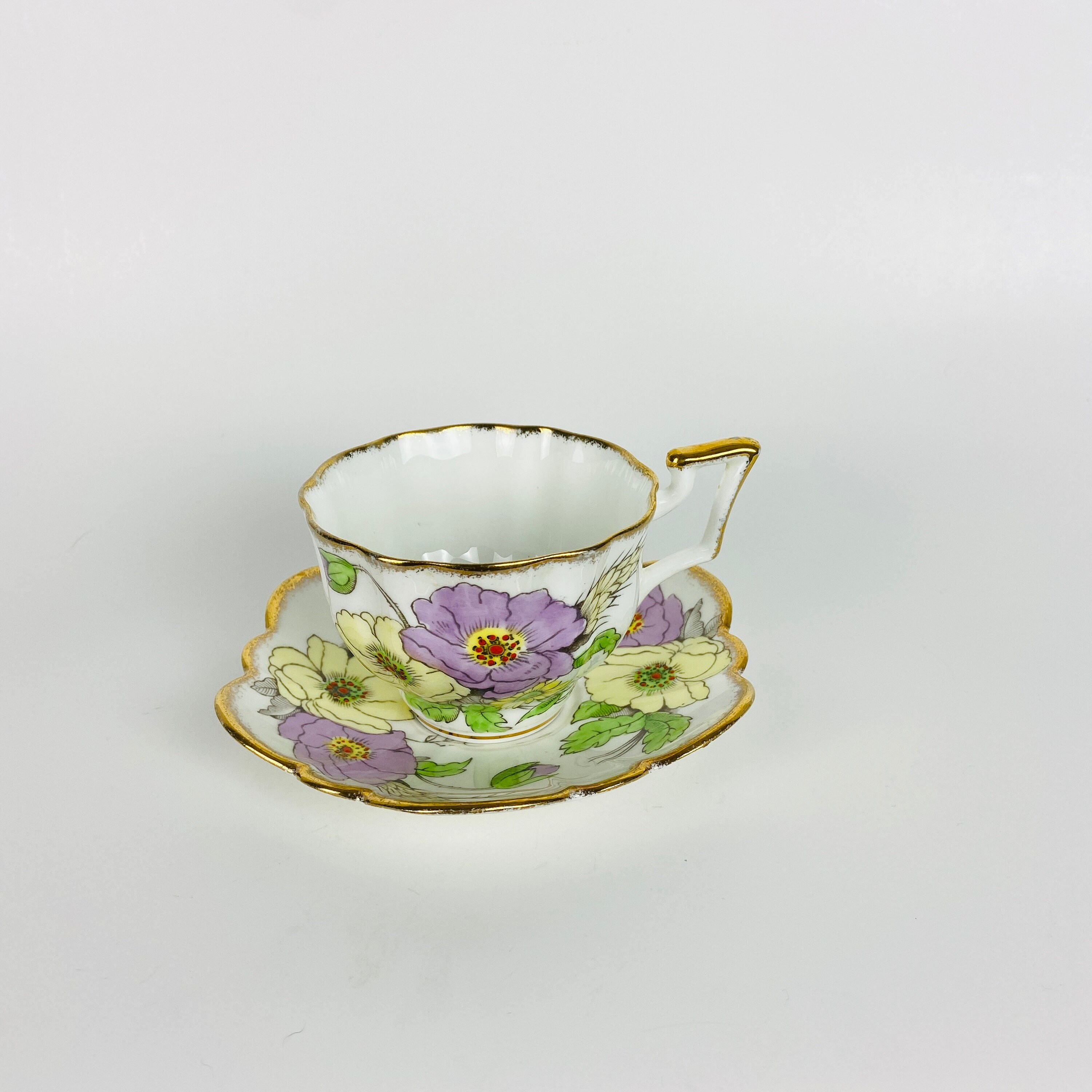 Corn Poppy Salisbury Teacup and Saucer Lavender and Yellow Flowers ...