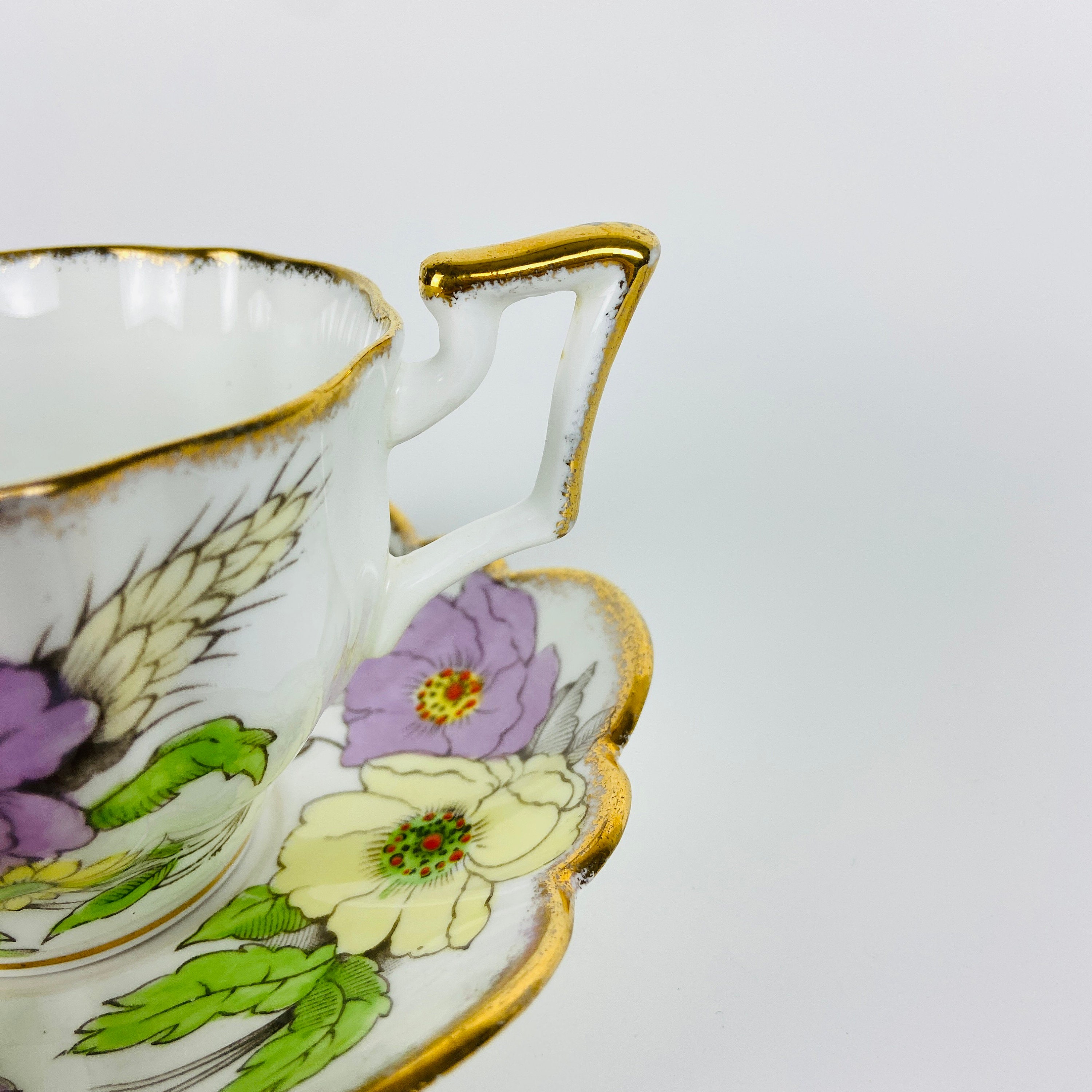 Corn Poppy Salisbury Teacup and Saucer Lavender and Yellow Flowers ...