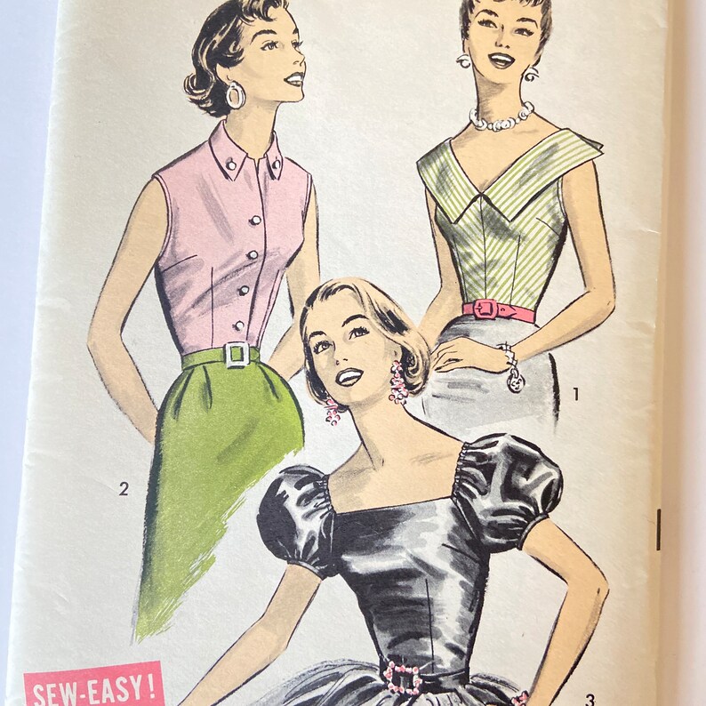 1950s Vintage Blouse Sewing Pattern. Fitted Puff Sleeve Top. Modest ...