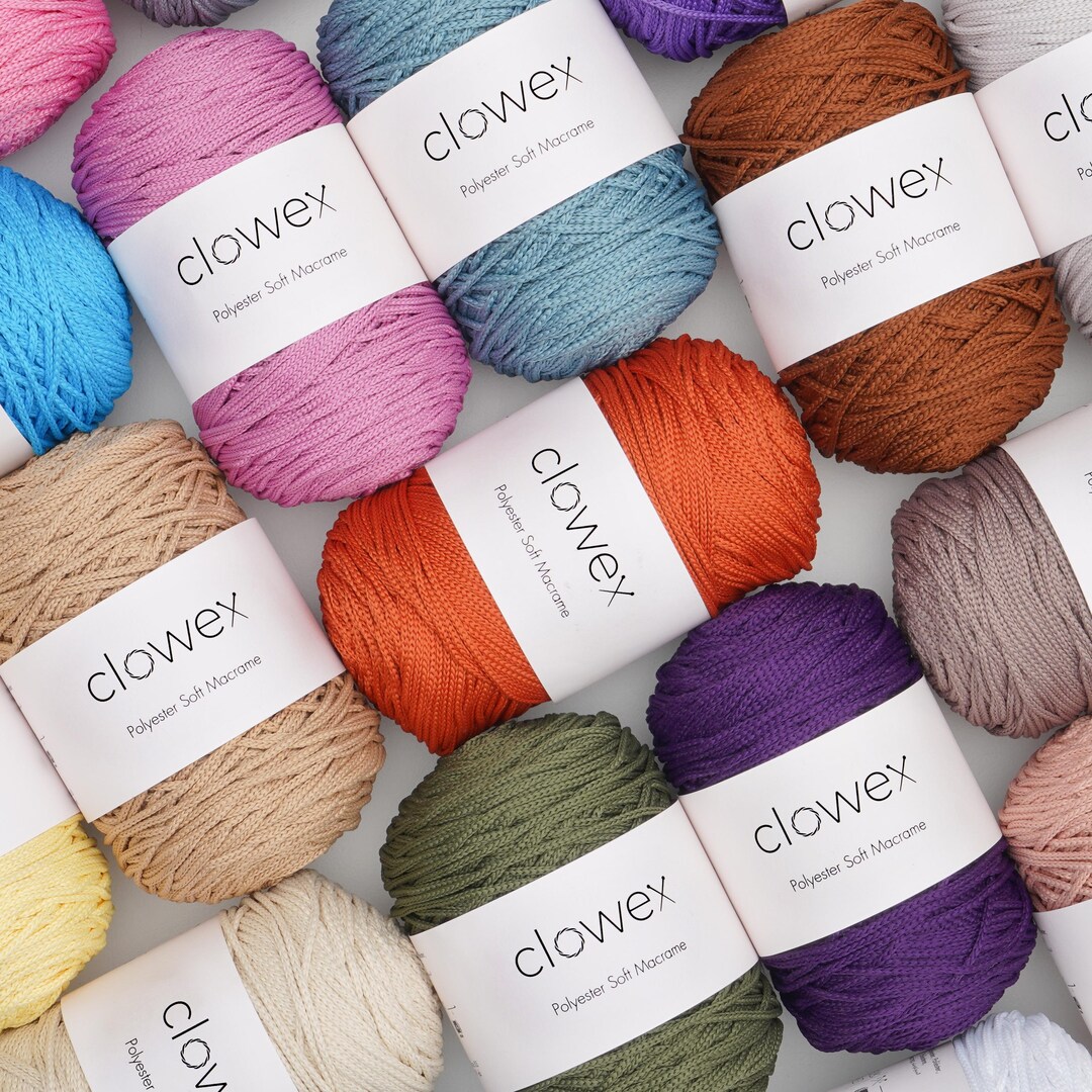 Clowex Polyester Soft Macrame Cord for DIY Crafts Knit and Crochet, 2 ...