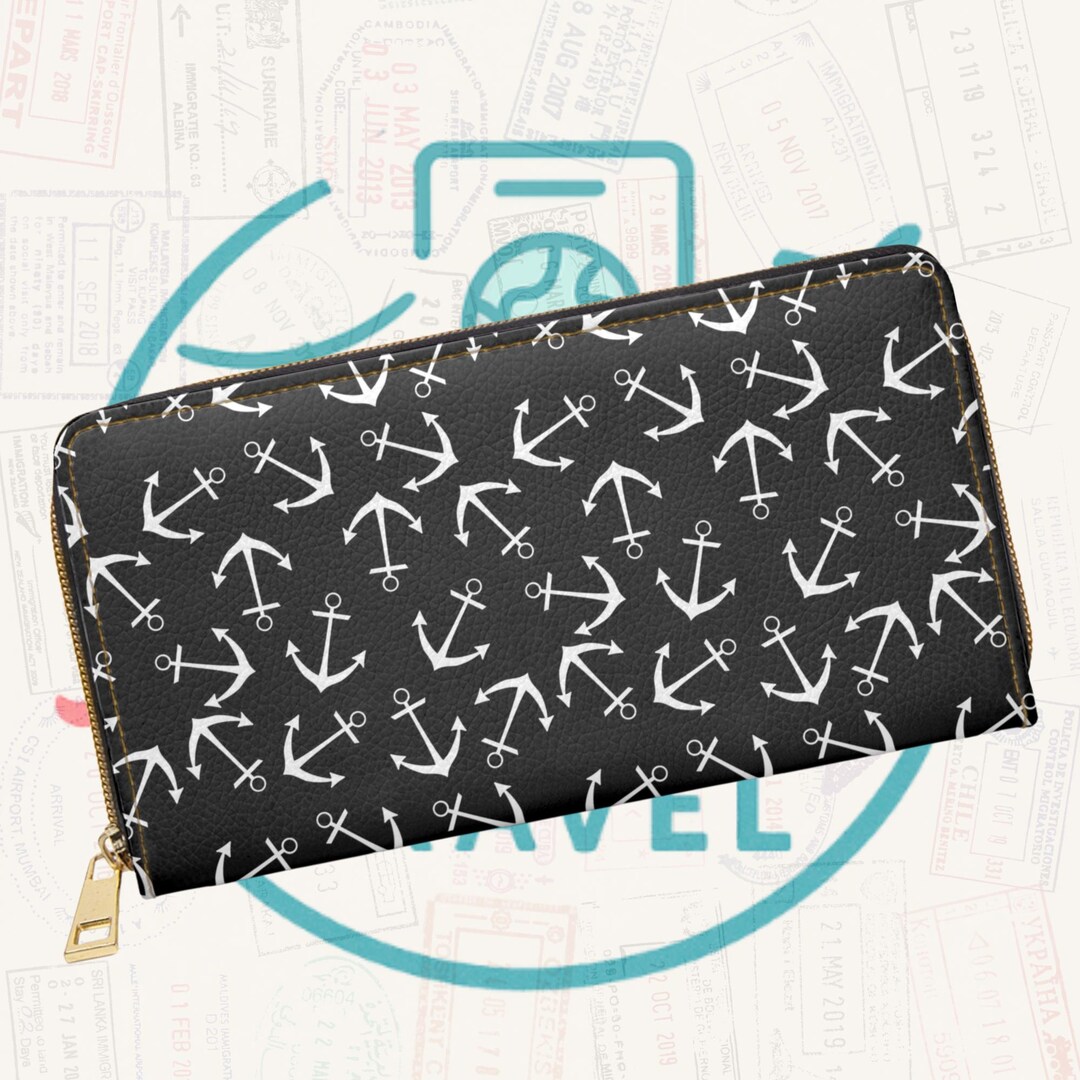 Black and White Anchor Zipper Wallet | Nautical Travel Wallet | Cruelty ...