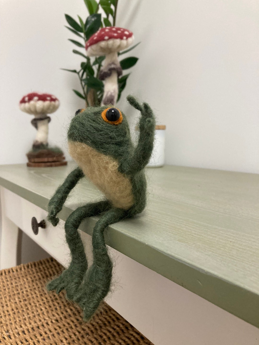 Needle Felted Frog - Handmade Natural Posable Sculpture - Cute ...