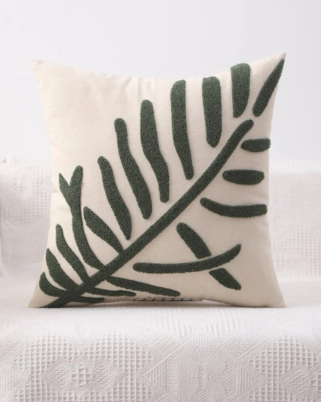 Leaf Pattern Cushion Cover Without Filler, Tufted Textured Design, Home ...