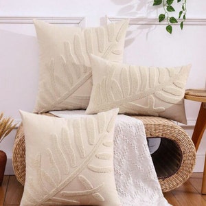 Leaf Pattern Cushion Cover Without Filler, Tufted Textured Design, Home ...