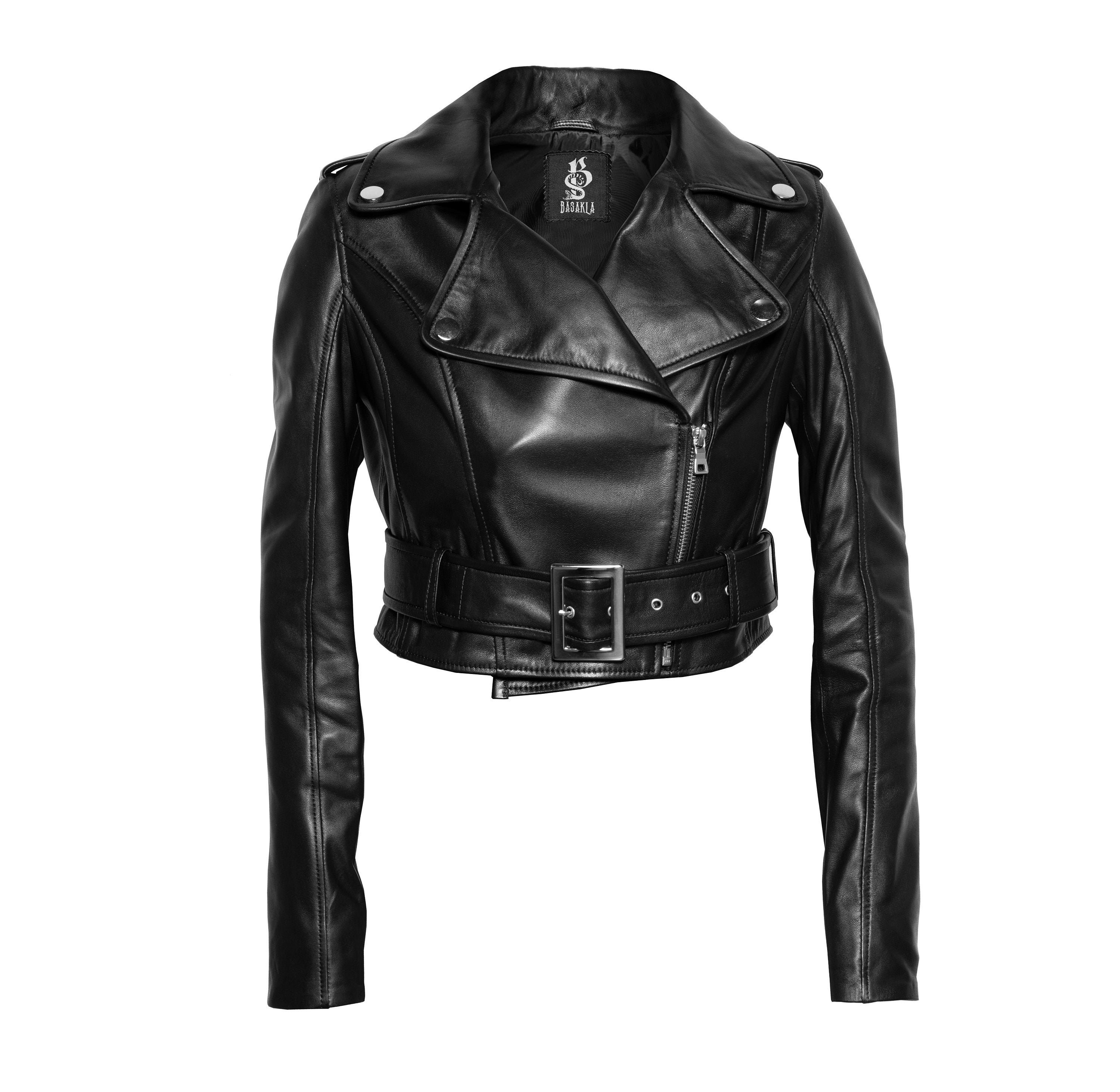 Chaqueta corta para mujer chaqueta de cuero negro para mujer | Etsy