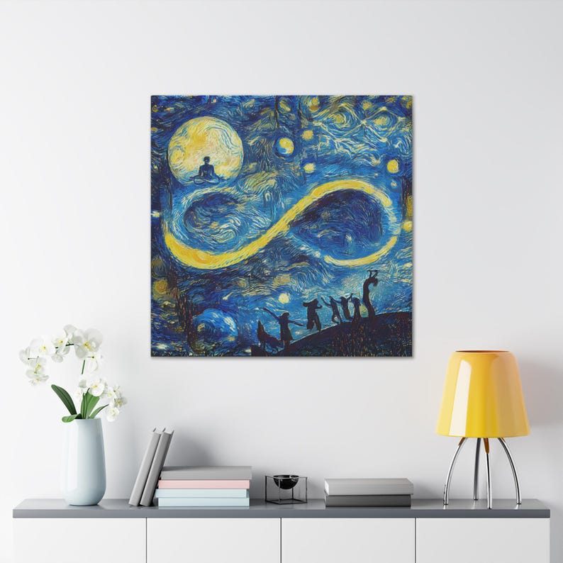 Infinity Moon Light Gathering, Starry Night Inspired Canvas Painting ...