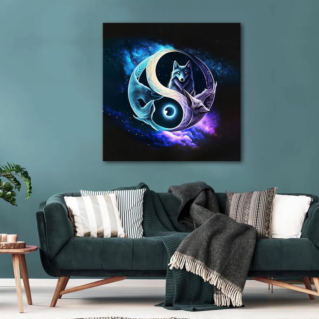 Infinite Wolves Poster – Celestial Wolf and Moon Mounted Canvas | Yin ...