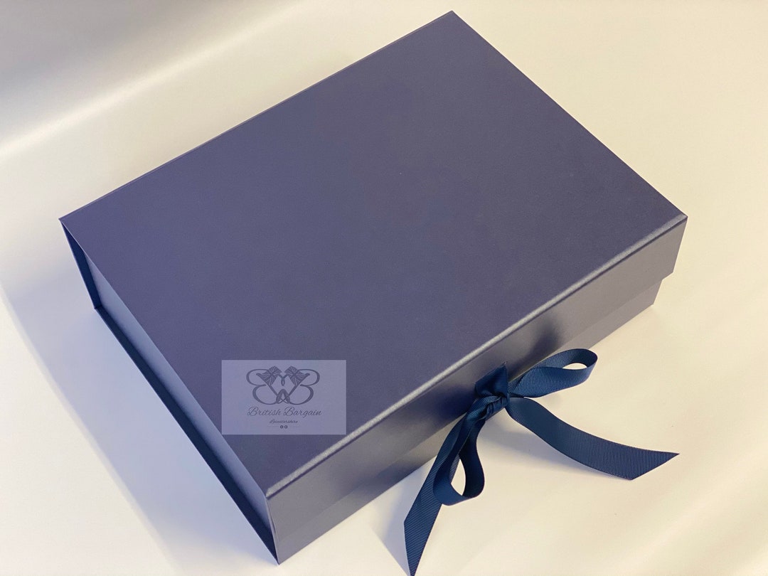 Large Navy Gift Box With Ribbon Luxury Navy Gift Box Groomsman Proposal ...
