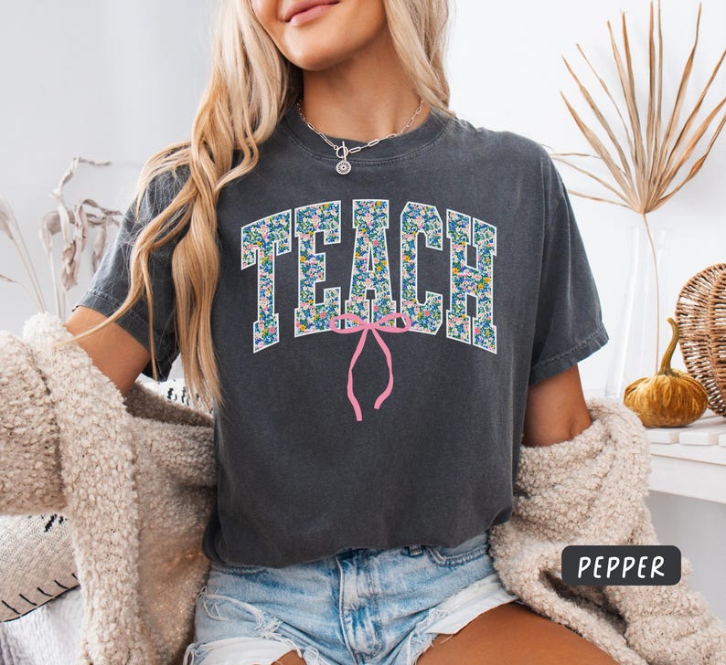 Spring Teacher Shirt Floral, Comfort Colors Teacher Tee, Cute Coquette ...
