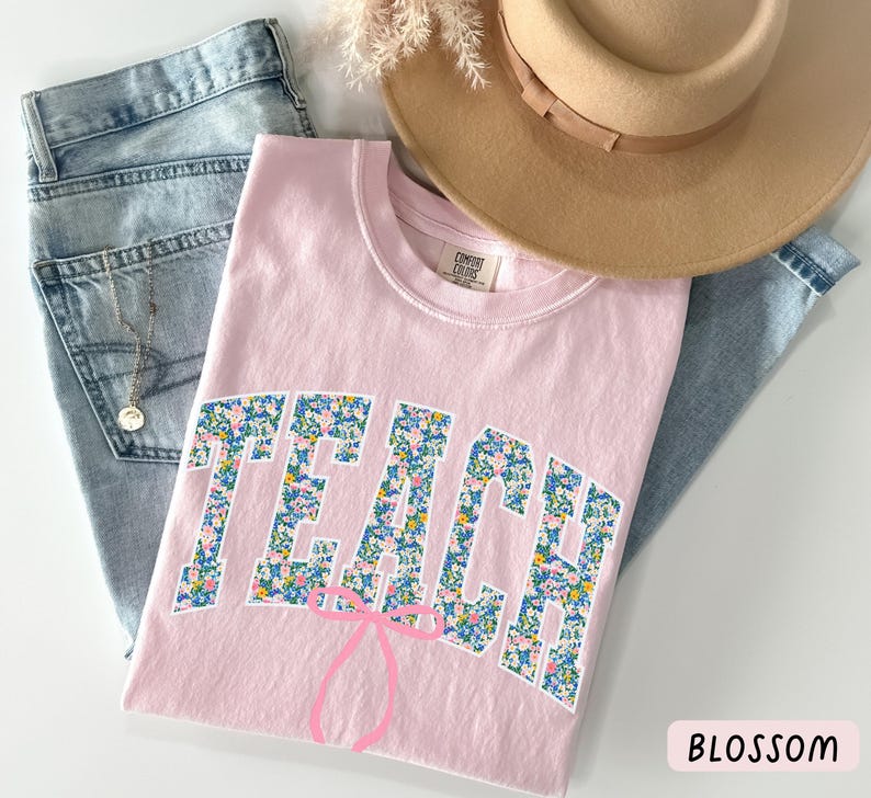 Spring Teacher Shirt Floral, Comfort Colors Teacher Tee, Cute Coquette ...