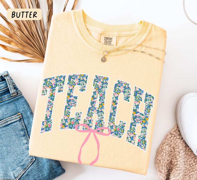 Spring Teacher Shirt Floral, Comfort Colors Teacher Tee, Cute Coquette ...