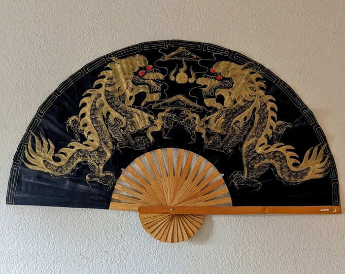 Vintage Large Wall Fan Dragon Design Hand Painted Made in Thailand - Etsy