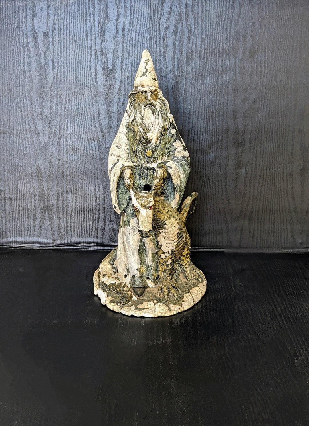 Vintage Wizard Magician With Dragon Figurine Statue - Etsy
