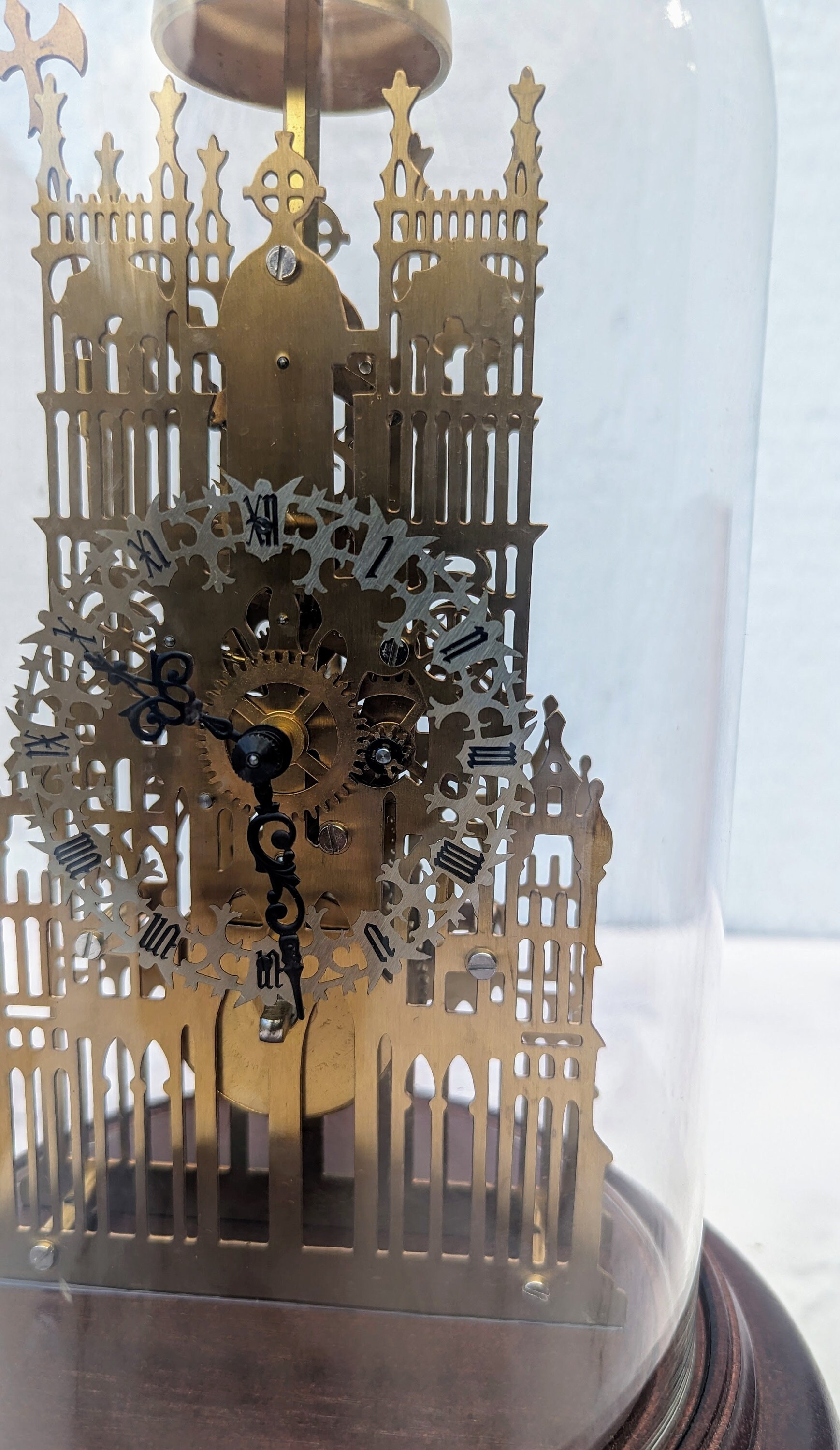 Vintage Brass Cathedral Skeleton Clock Under Glass Dome - Etsy