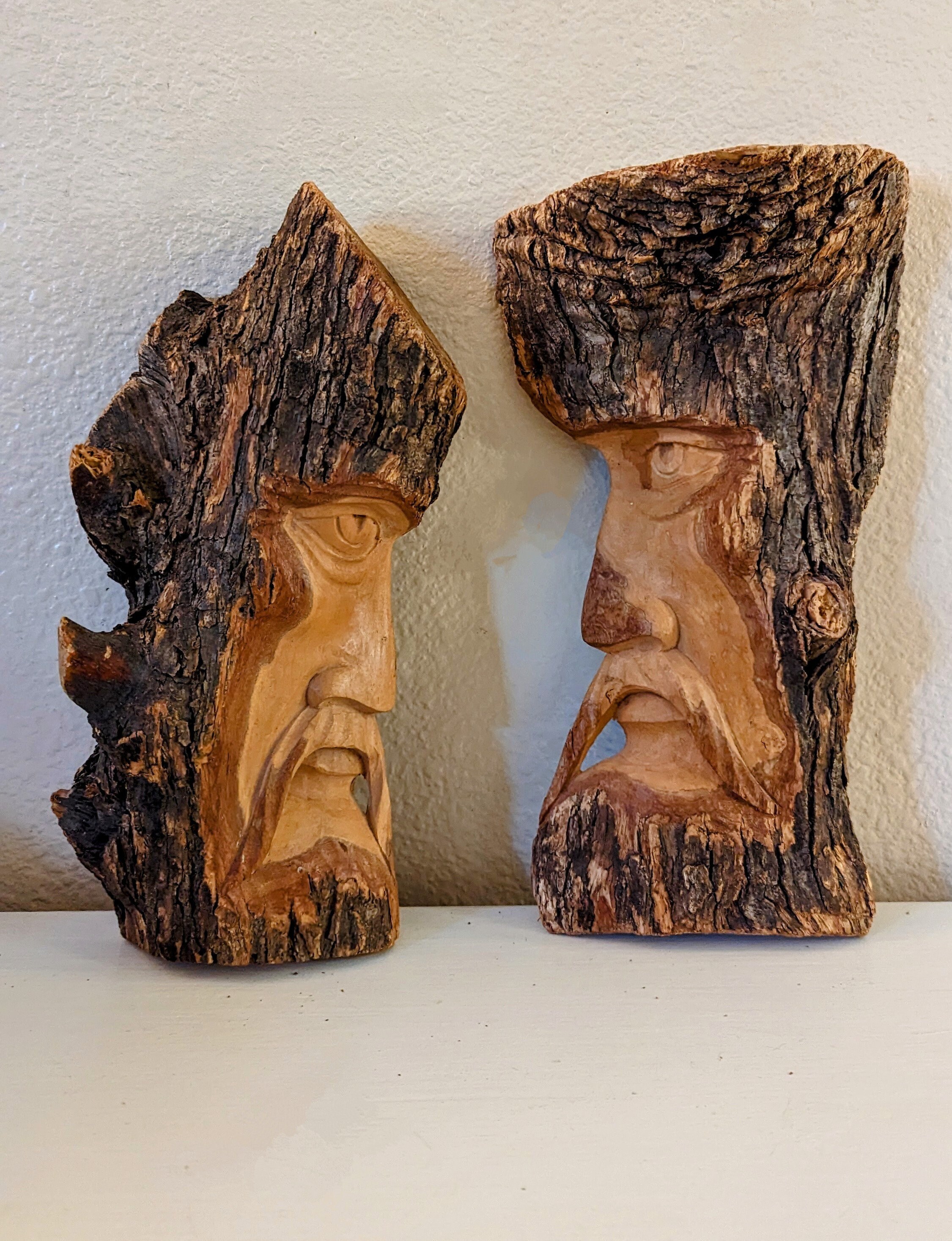 Set of Two Hand Carved Mid Century Wood Tree Spirit Face. - Etsy