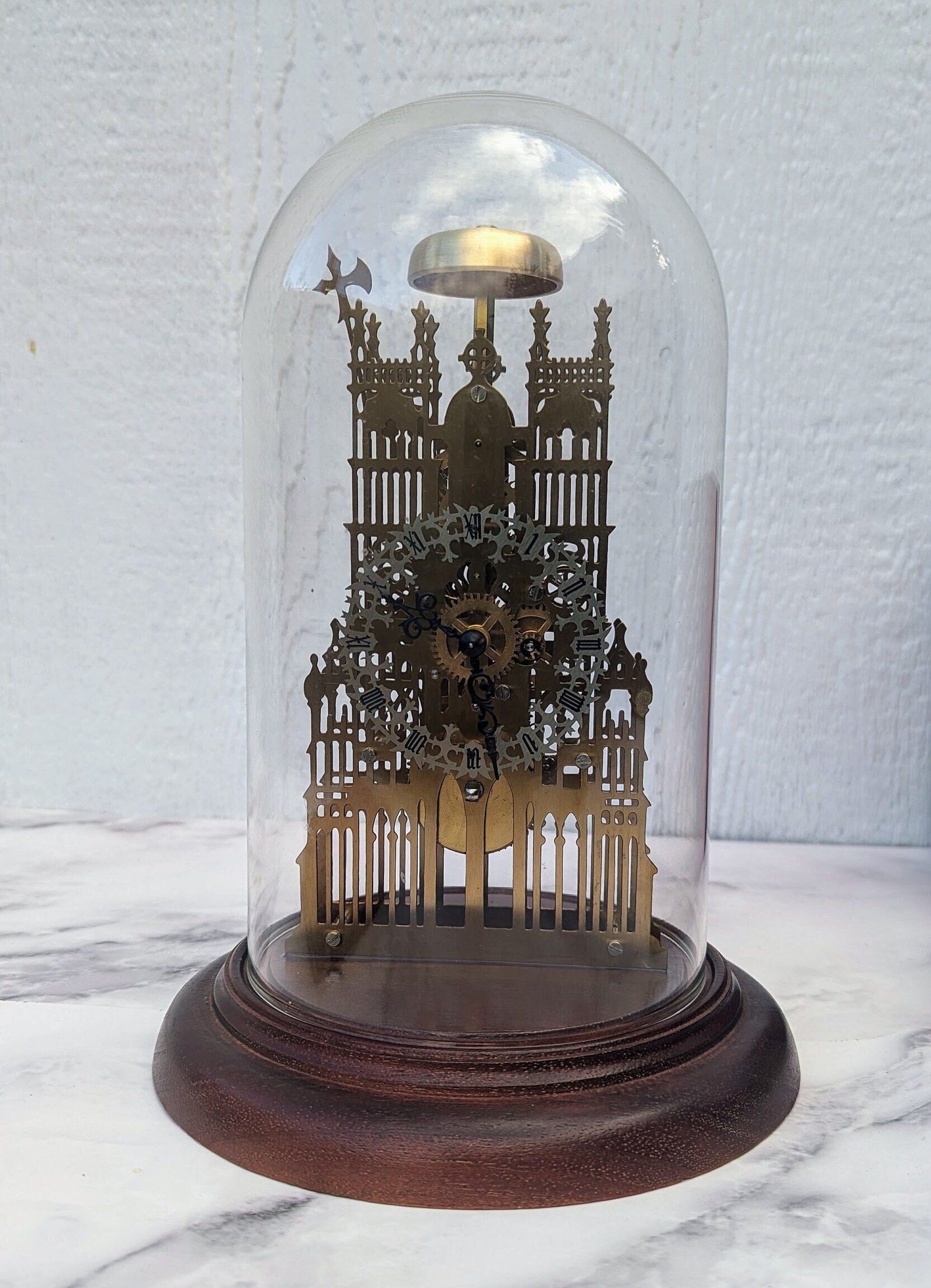 Vintage Brass Cathedral Skeleton Clock Under Glass Dome - Etsy