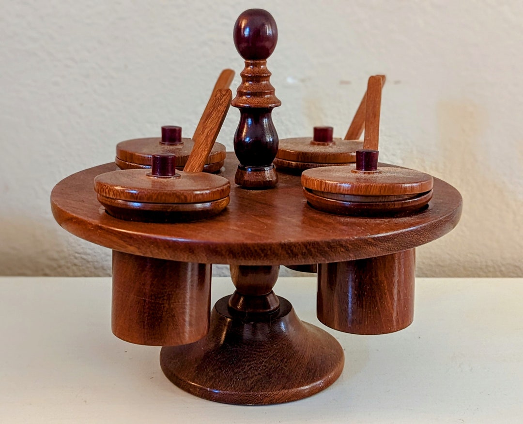 Condiment Sauce Carousel Wooden Serving Dish Vintage Table Wear Lazy ...