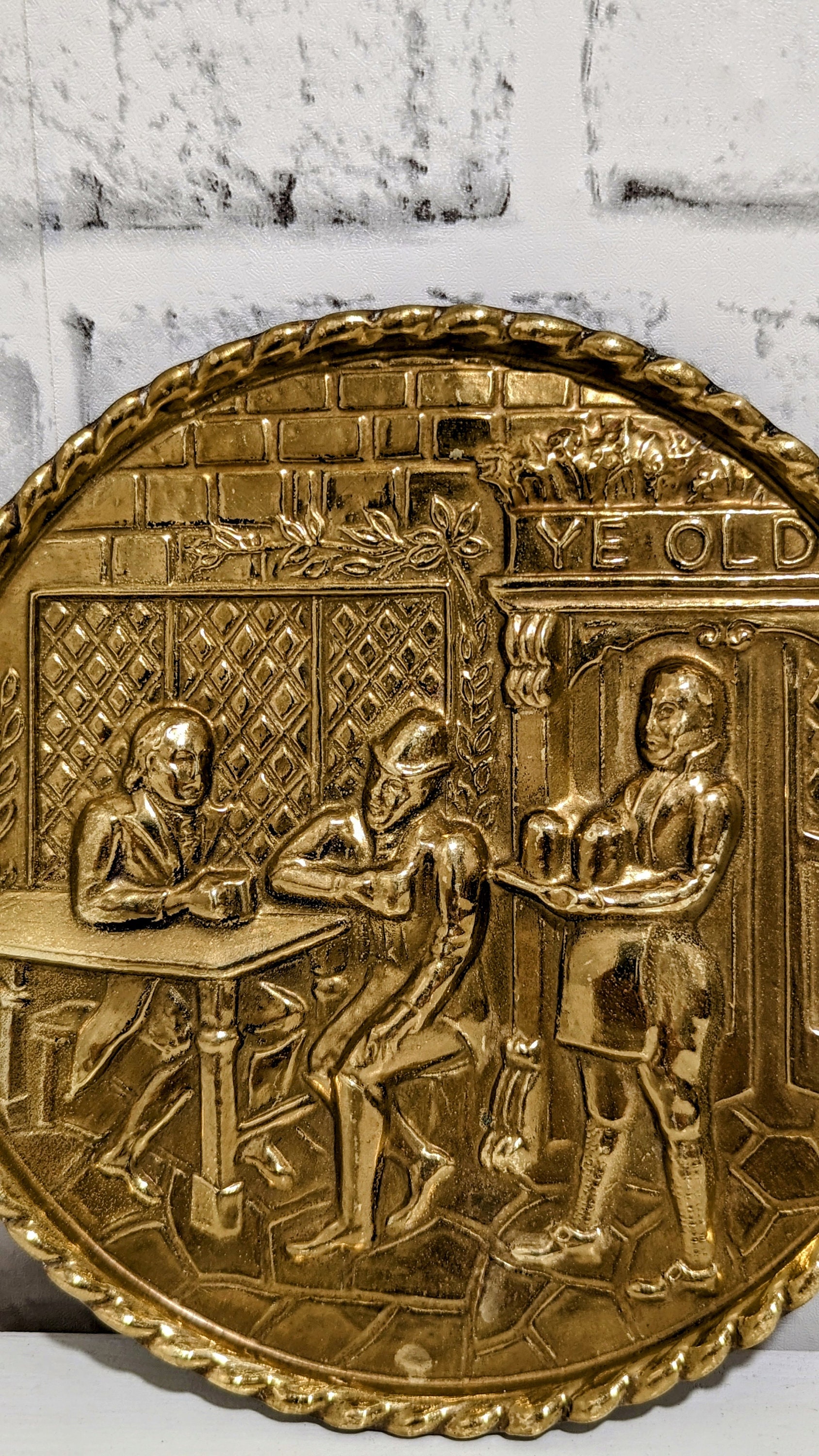Vintage English Brass Repousse Wall Plaque Brass Tavern Scene Wall ...