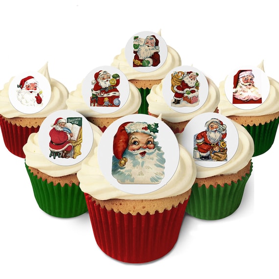 24 Vintage Santa Cake Toppers Edible Pre Cut & Made in the | Etsy