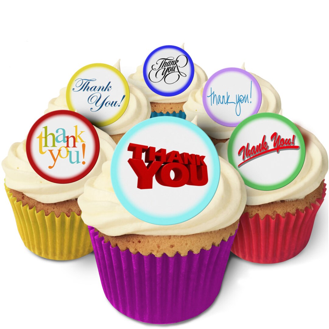 24 Thank You Cake Toppers- Edible, Pre Cut & Made in the UK - Etsy