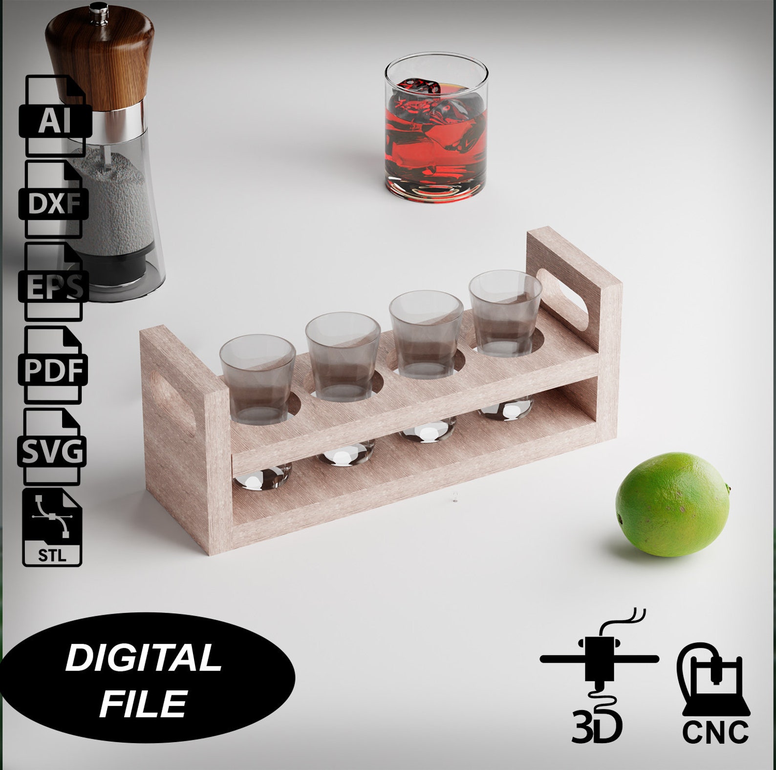 Shots Tray Food Tray CNC Files for Wood svg, Dxf, Pdf, Eps, Ai, Stl - Etsy