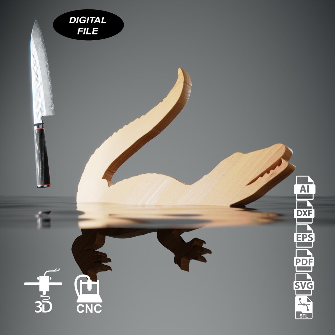 Crocodile Cutting Board CNC Files for Wood (svg, Dxf, Pdf, Eps, Ai, Stl ...