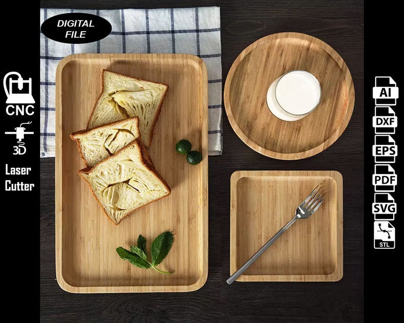 Triplet Serving Trays CNC Files for Wood svg, Dxf, Pdf, Eps, Ai, Stl - Etsy