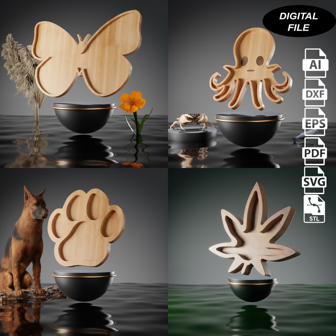 Serving Trays Bundle Set of 4 CNC Files Serving Tray for Wood (svg, Dxf ...