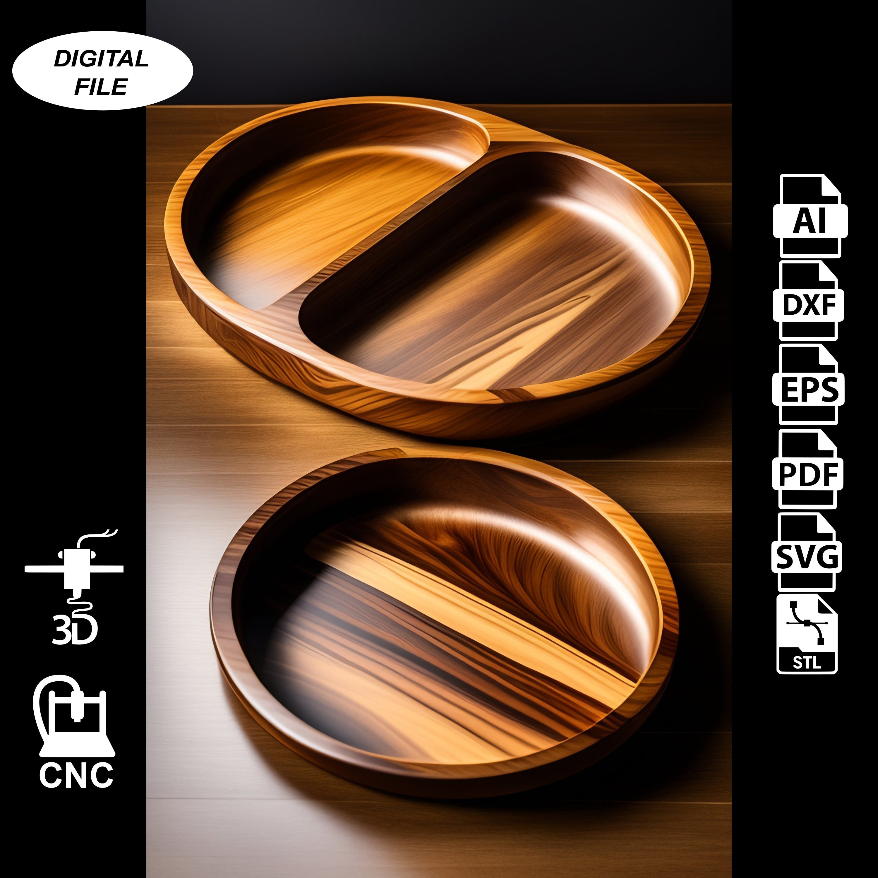 Double Serving Trays CNC Files for Wood (svg, Dxf, Pdf, Eps, Ai, Stl ...