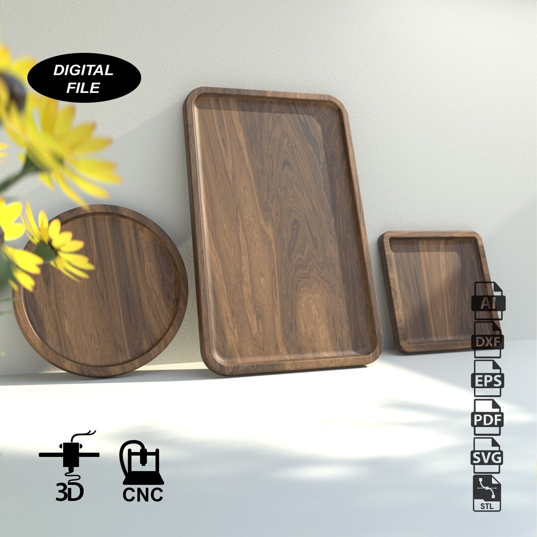 Triplet Serving Trays CNC Files for Wood (svg, Dxf, Pdf, Eps, Ai, Stl ...