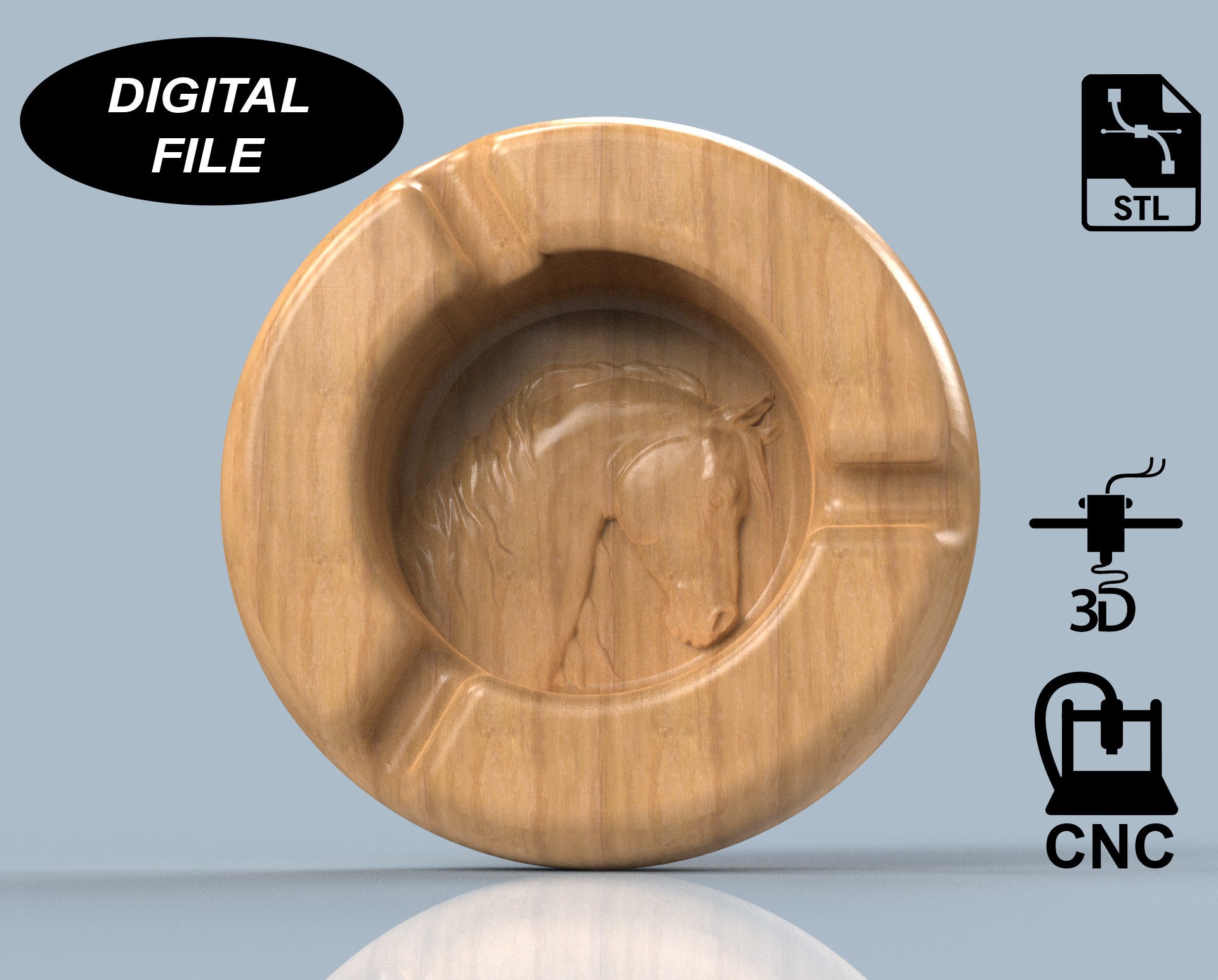 Horse Ashtray 3D CAD Files Stl Step CNC Cut Files 3D Printing Ashtray ...