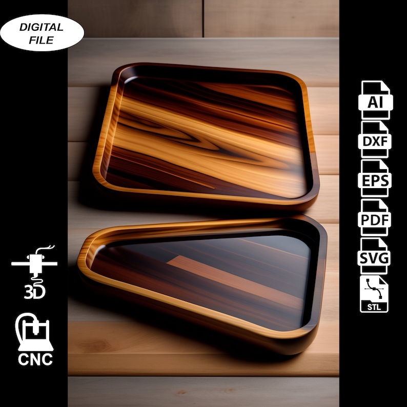 Double Serving Trays CNC Files for Wood (svg, Dxf, Pdf, Eps, Ai, Stl ...