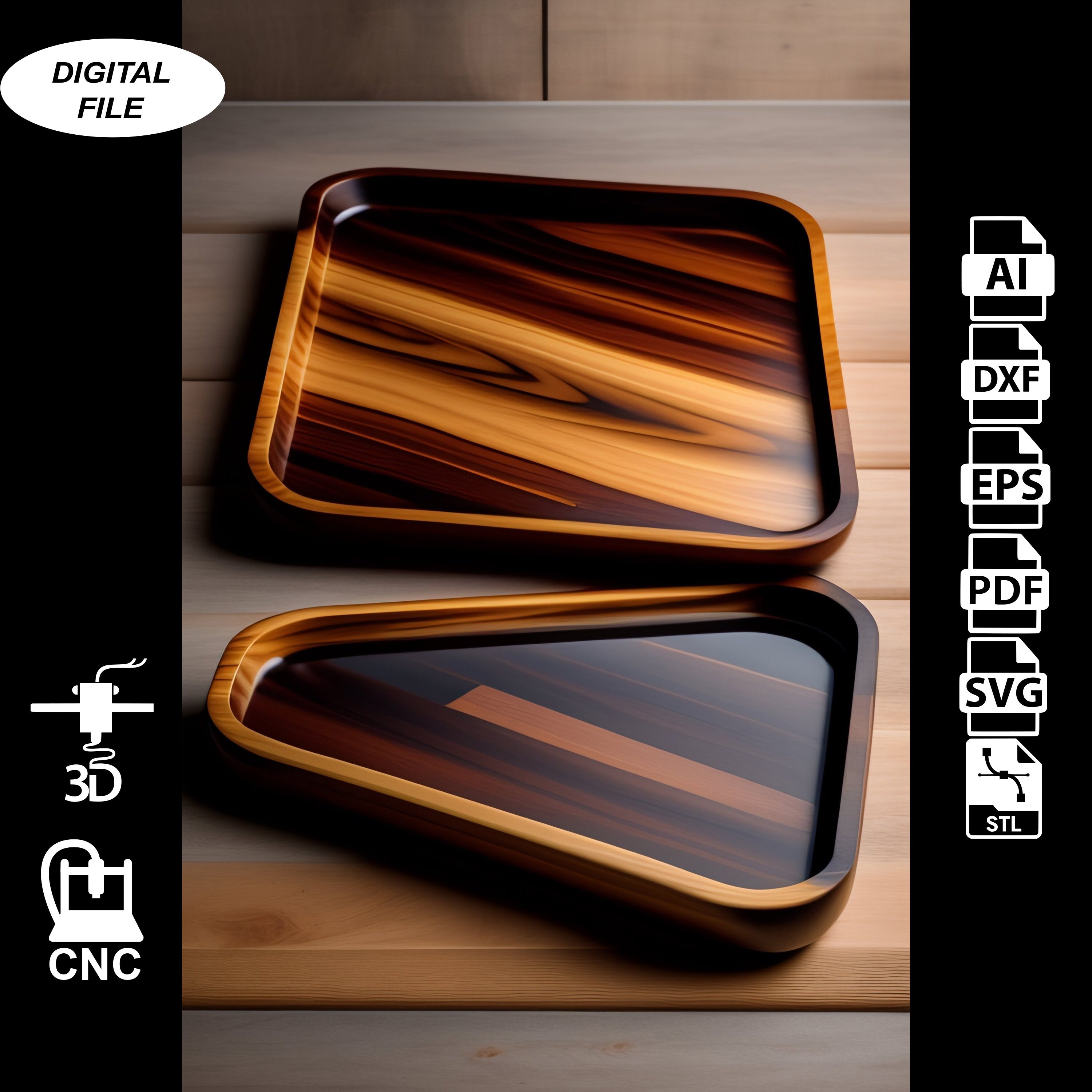 Double Serving Trays CNC Files for Wood (svg, Dxf, Pdf, Eps, Ai, Stl ...