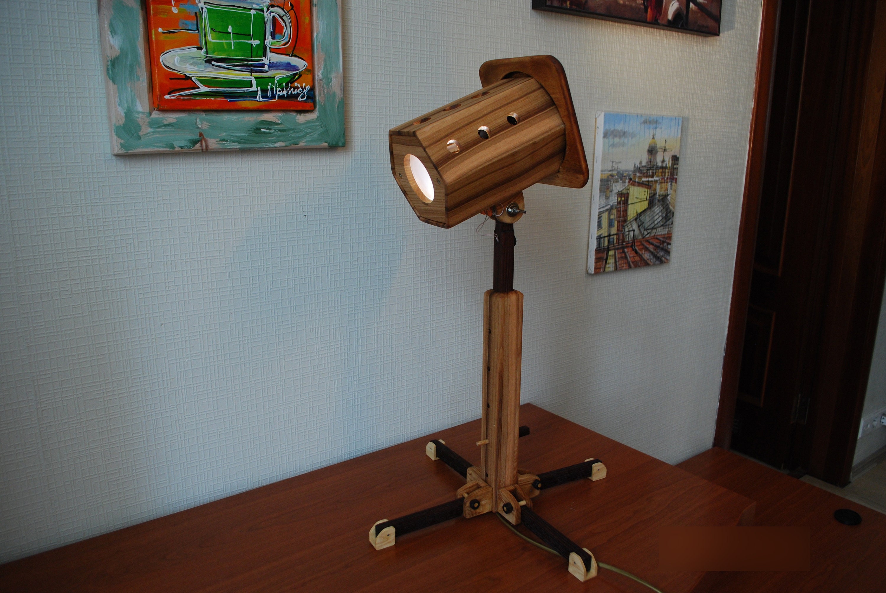 Wooden Handmade Projector Style Table Lamp - Etsy UK