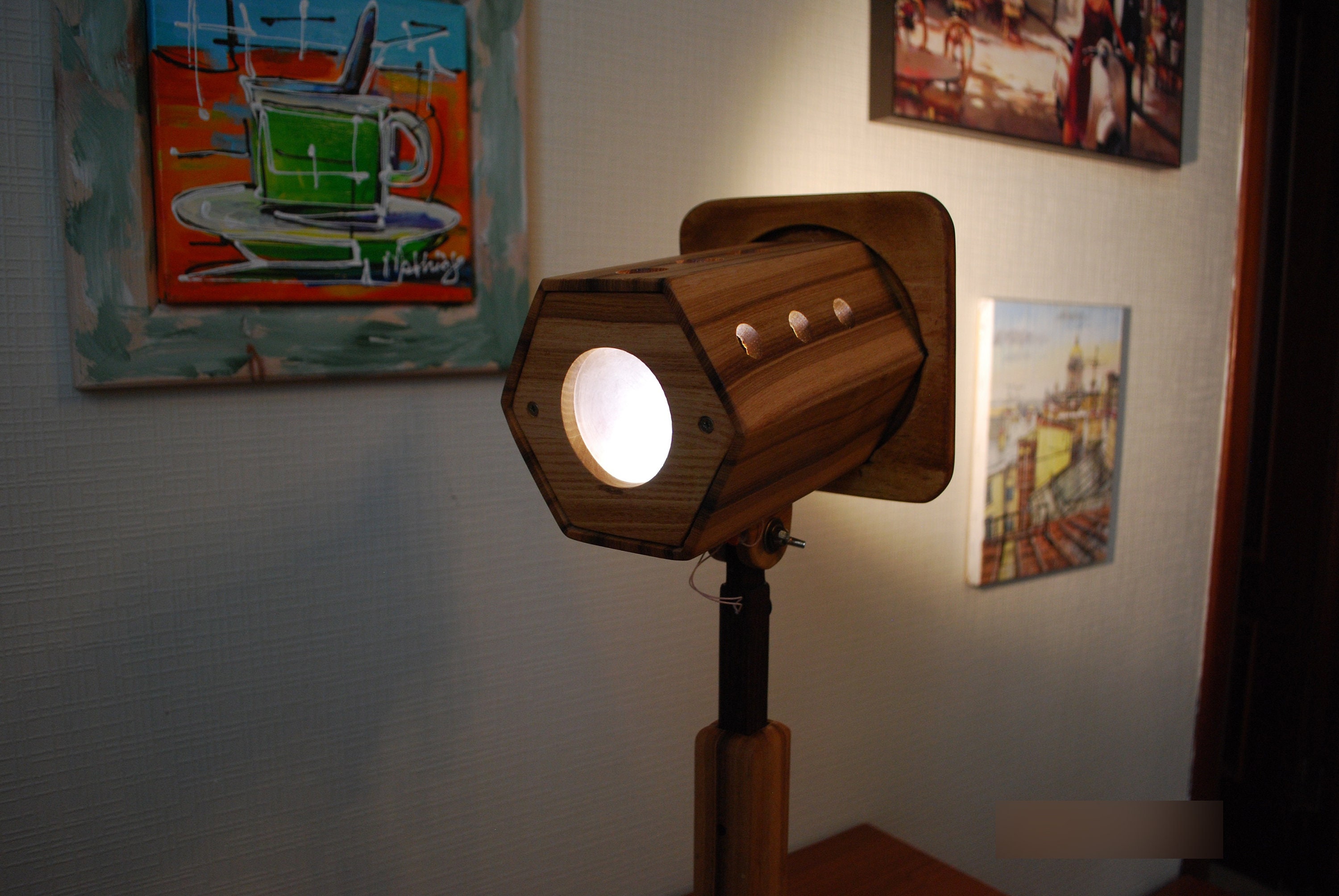 Wooden Handmade Projector Style Table Lamp - Etsy UK