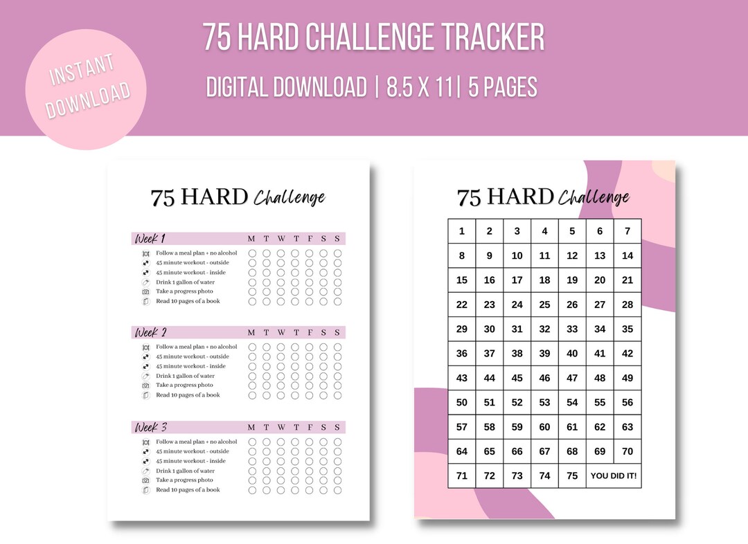 75 Hard Challenge, 75 Hard Challenge Tracker, Daily Habits, Daily ...