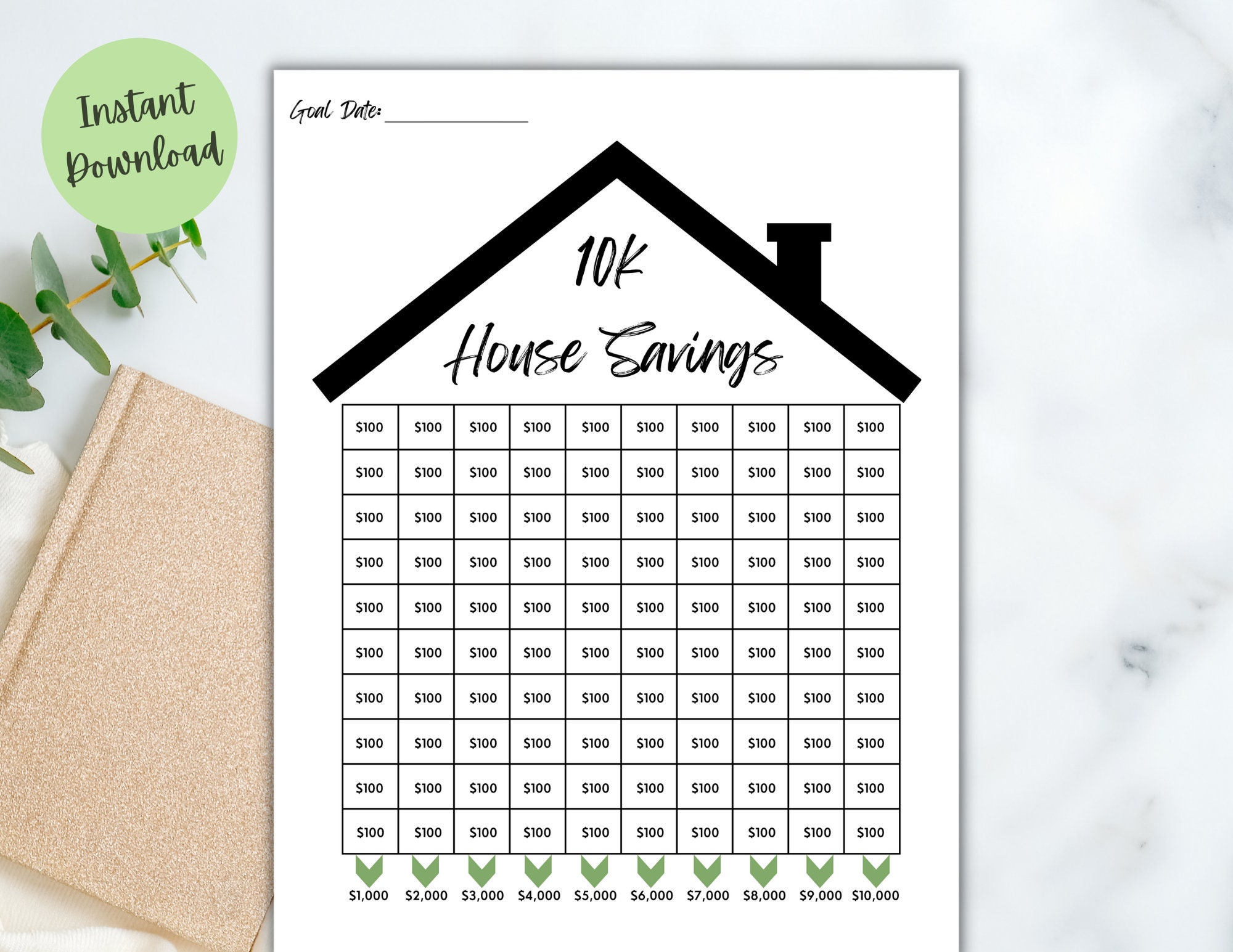 10k House Savings Tracker, Printable, House Savings Goal, House Savings ...