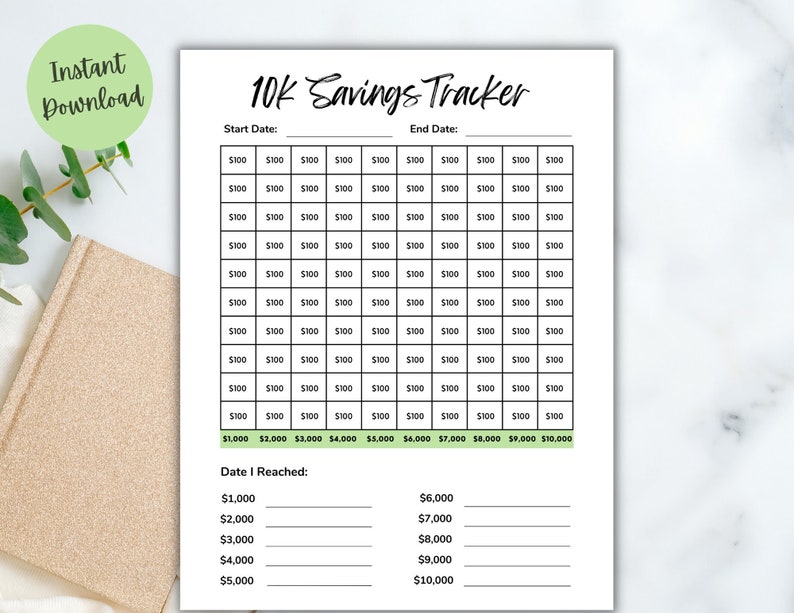 10k Savings Tracker, Printable, Savings Goal, Savings Challenge, 10,000 ...
