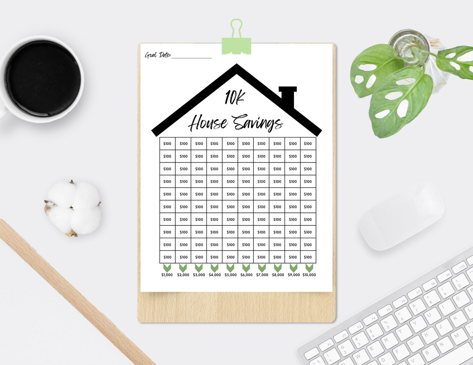 10k House Savings Tracker, Printable, House Savings Goal, House Savings ...