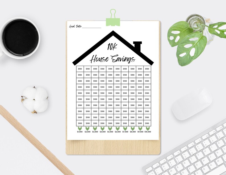 10k House Savings Tracker, Printable, House Savings Goal, House Savings ...