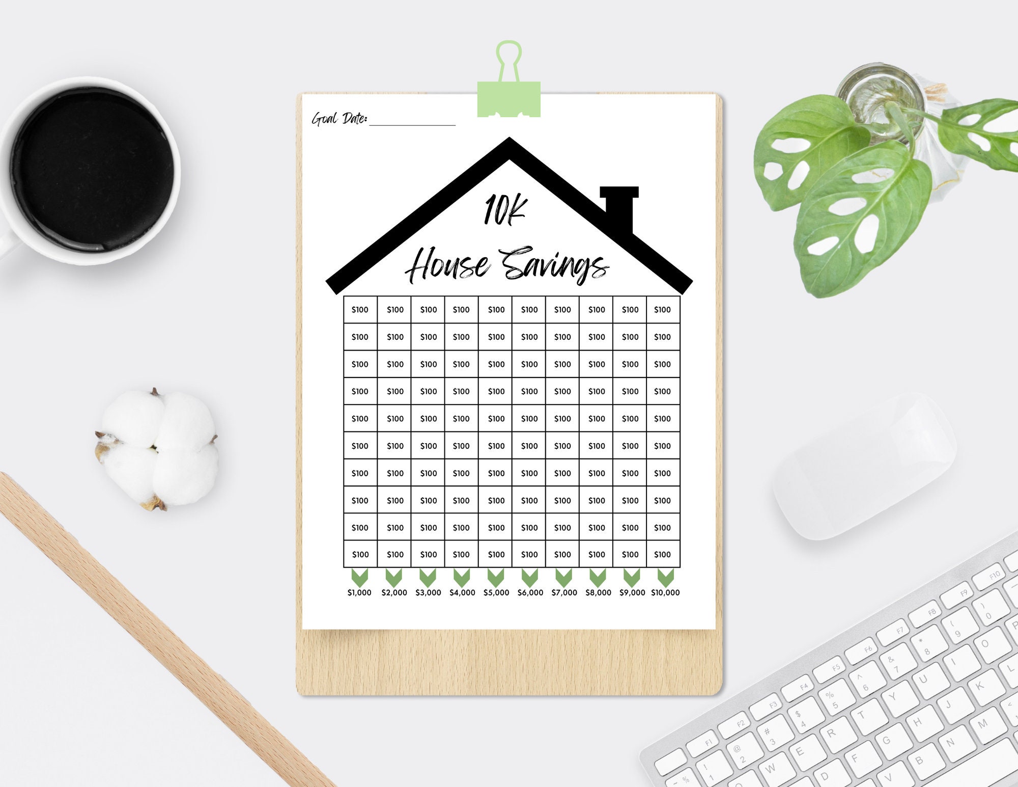 10k House Savings Tracker, Printable, House Savings Goal, House Savings ...