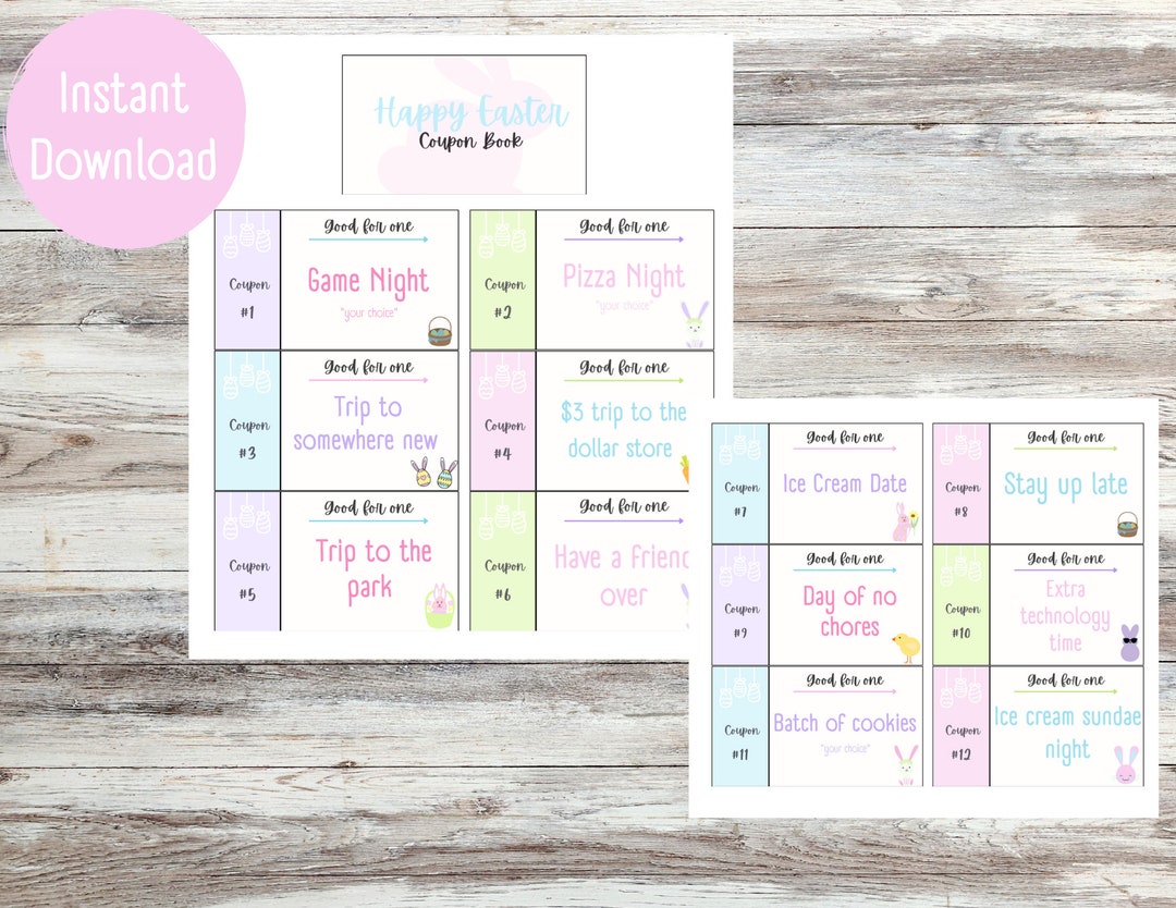 Easter Printable Coupons for Kids, Reward Coupons for Kids, Easter Gift ...