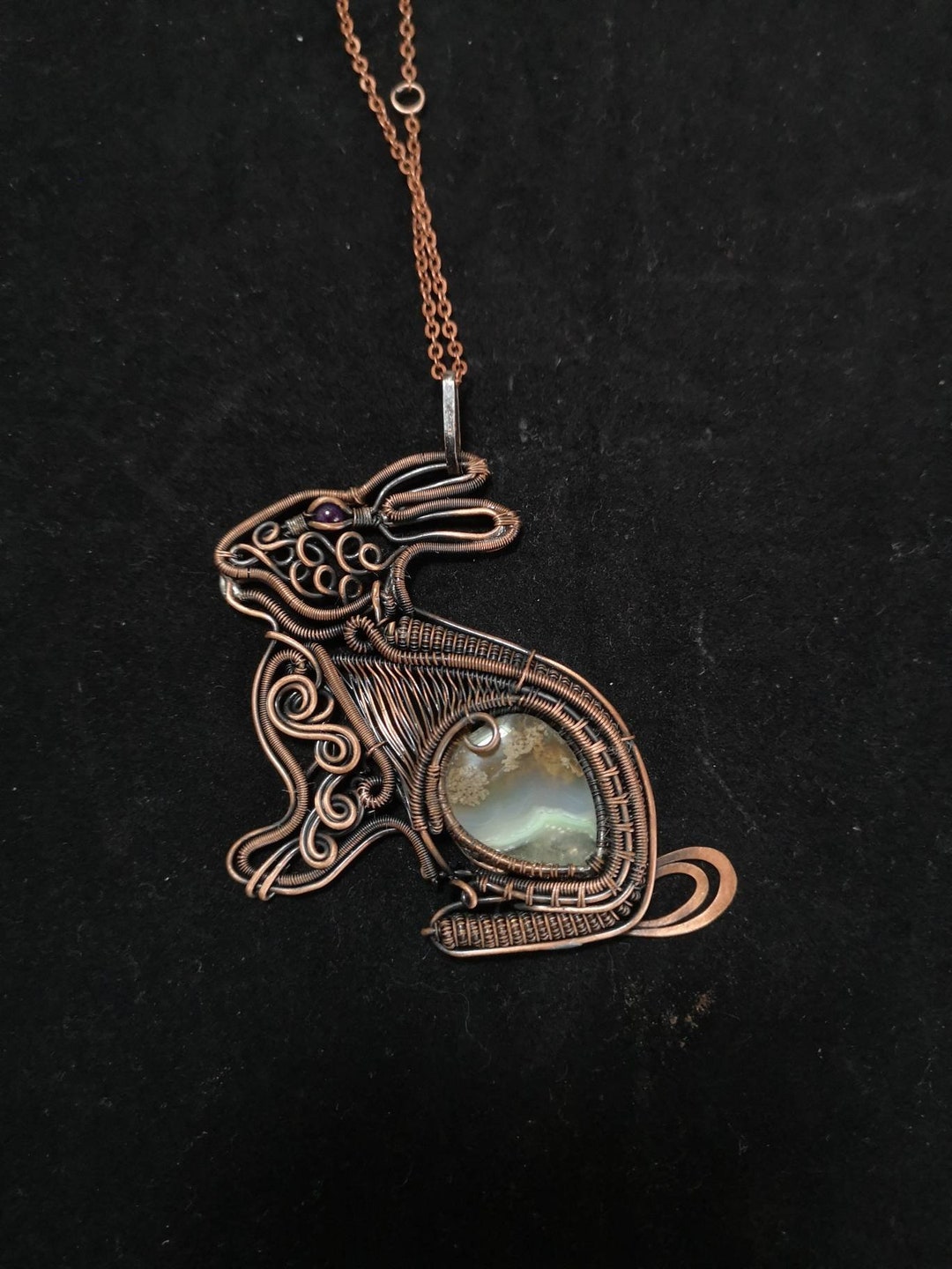 Rabbit of the Woods is Made With a Moss Agate the Eye in Amethyst - Etsy