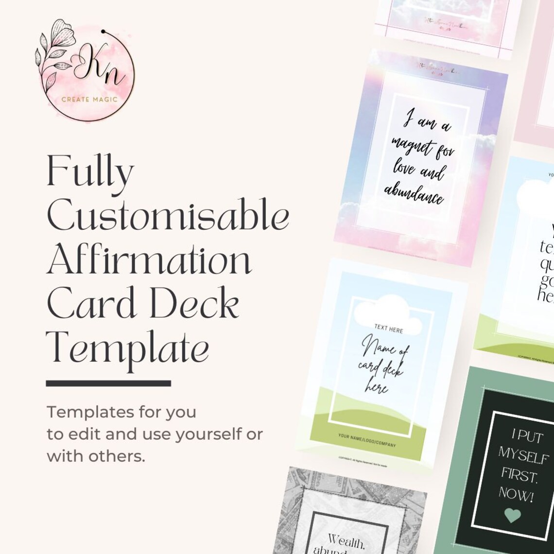 Affirmation Words Card Deck Template - Fully Customisable, Personalised ...