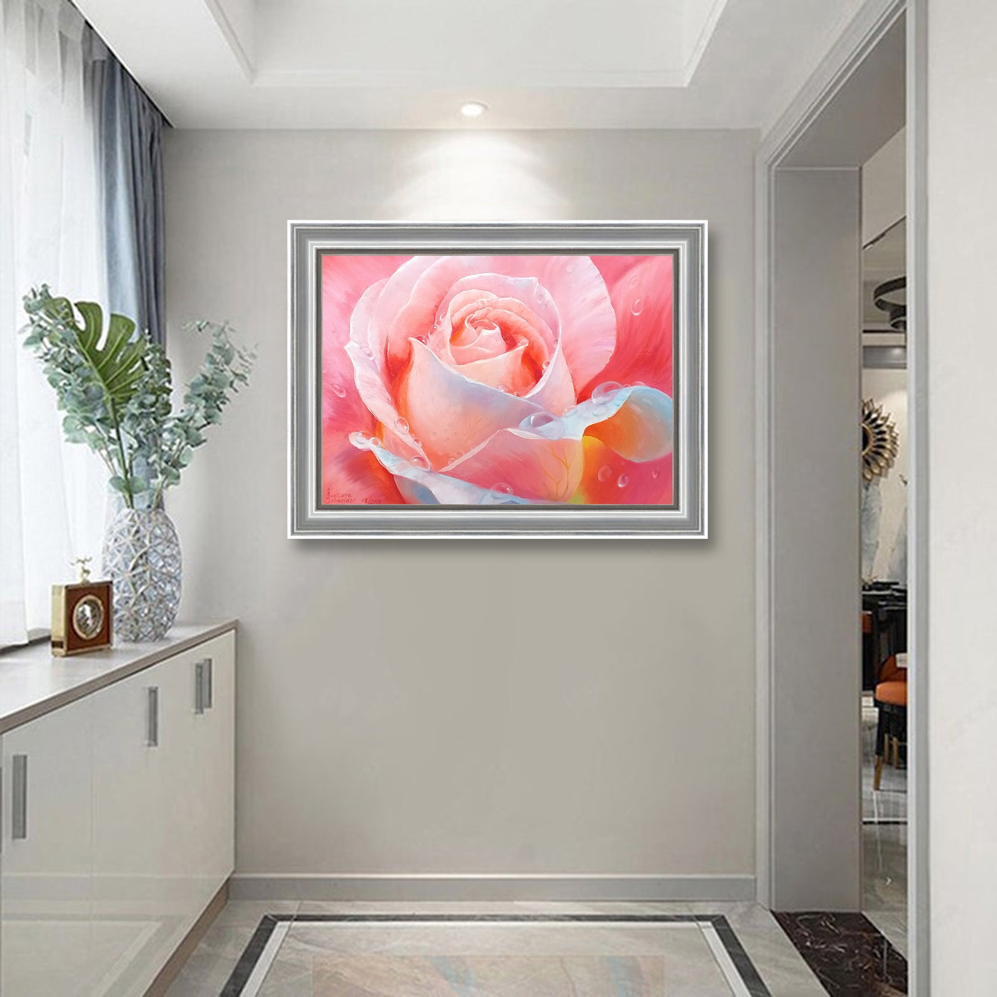Rose Oil Painting Floral Still Life Original Art Hyperrealism Rose Big ...